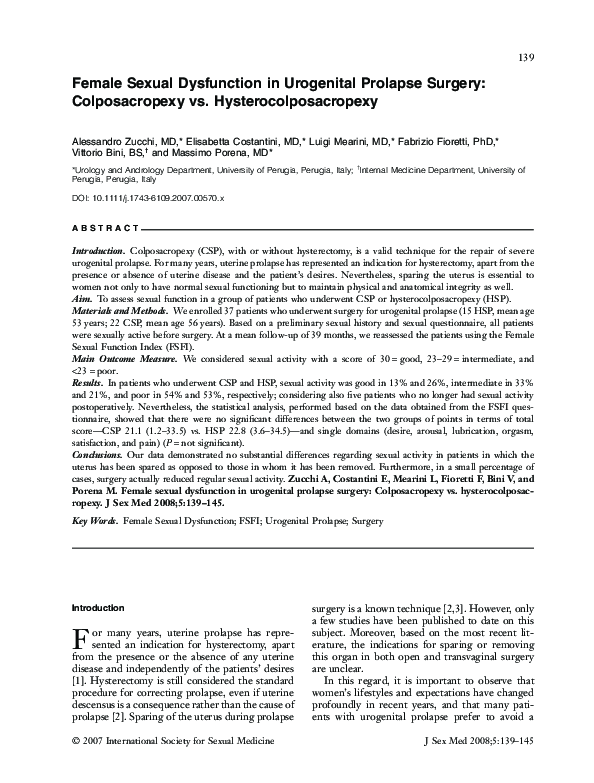 (PDF) Female Sexual Dysfunction in Urogenital Prolapse Surgery ...