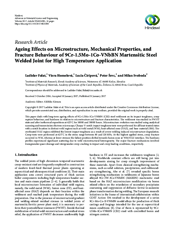 (PDF) Ageing Effects on Microstructure, Mechanical Properties, and Fracture Behaviour of 9Cr-1 ...