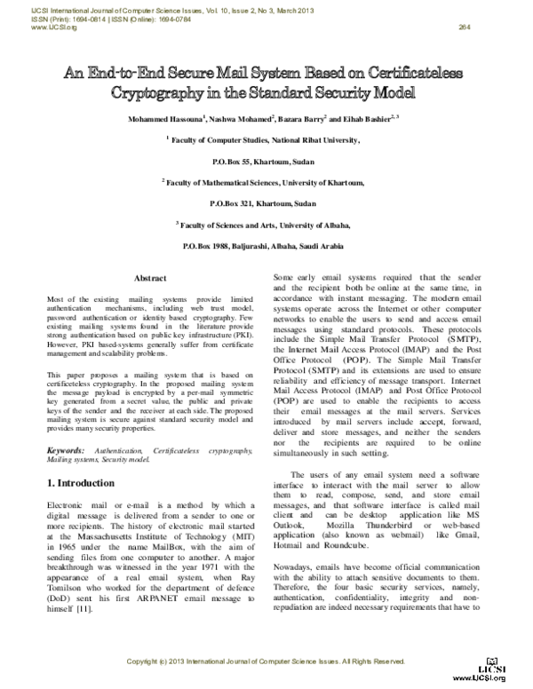(PDF) An End-to-End Secure Mail System Based on Certificateless Cryptography in the Standard ...
