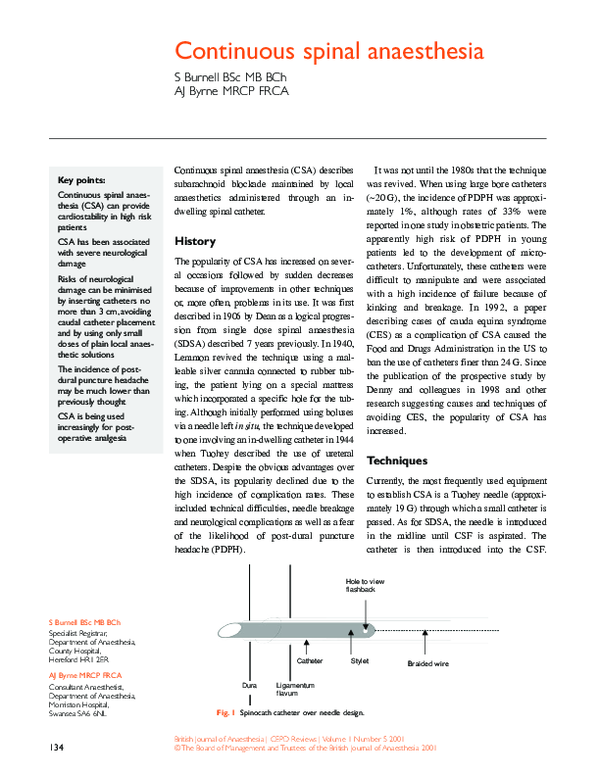 (PDF) Continuous spinal anaesthesia