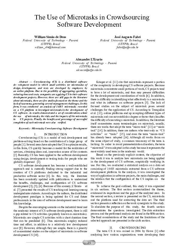 (PDF) The Use of Microtasks in Crowdsourcing Software Development