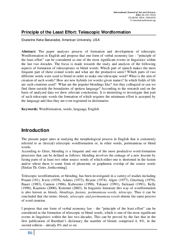 (PDF) Principle of the Least Effort: Telescopic Wordformation