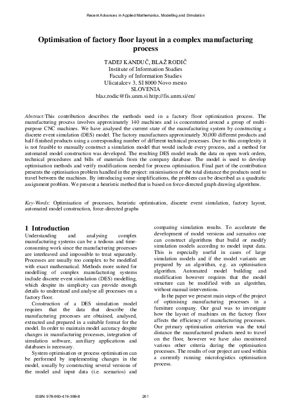 (PDF) Optimisation of factory floor layout in a complex manufacturing ...
