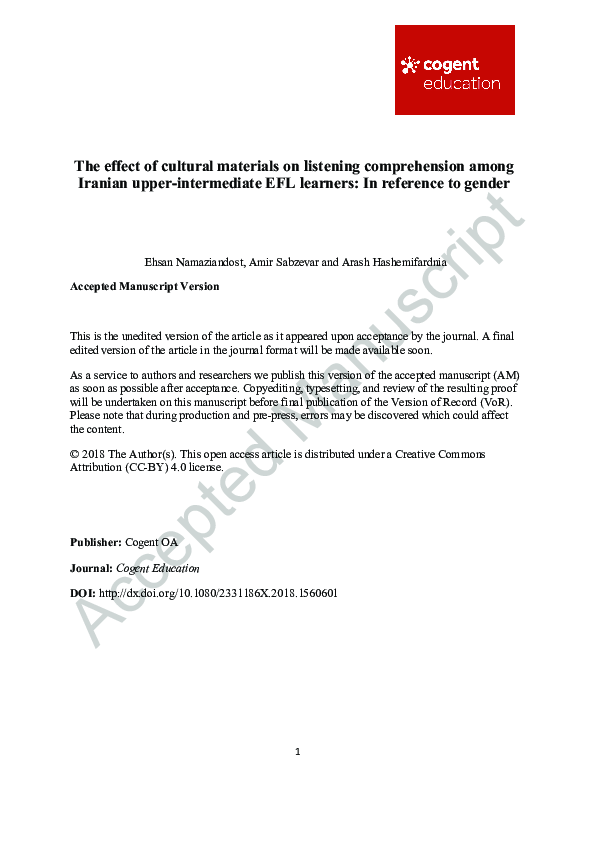 (PDF) The effect of cultural materials on listening comprehension among ...