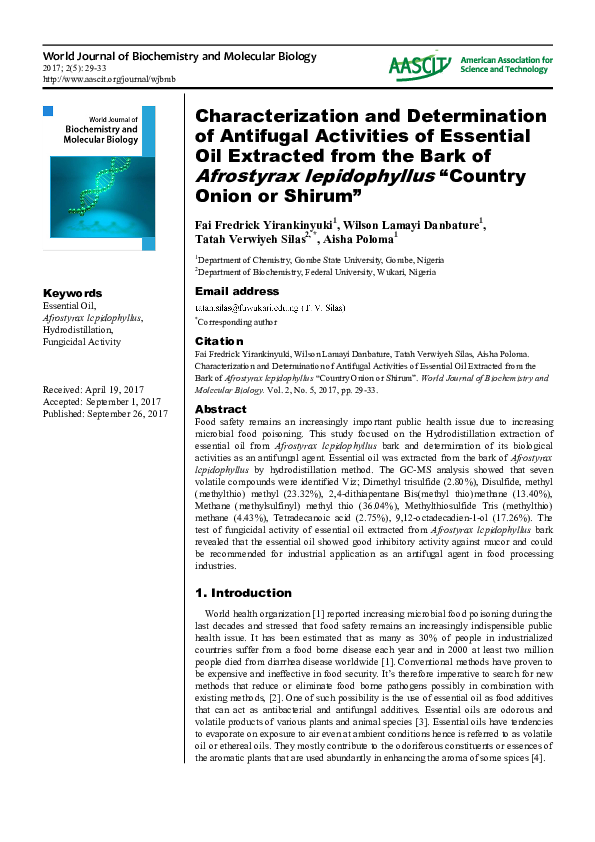 (PDF) Characterization and Determination of Antifugal Activities of ...