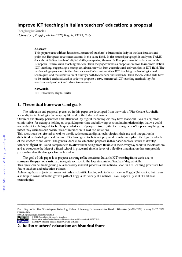 (PDF) Improve ICT teaching in Italian teachers' education. A proposal