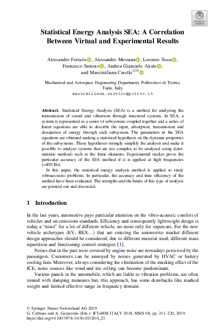 Pdf Statistical Energy Analysis Sea A Correlation Between Virtual And Experimental Results