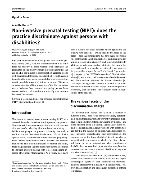 (PDF) Non-invasive prenatal testing (NIPT): does the practice ...