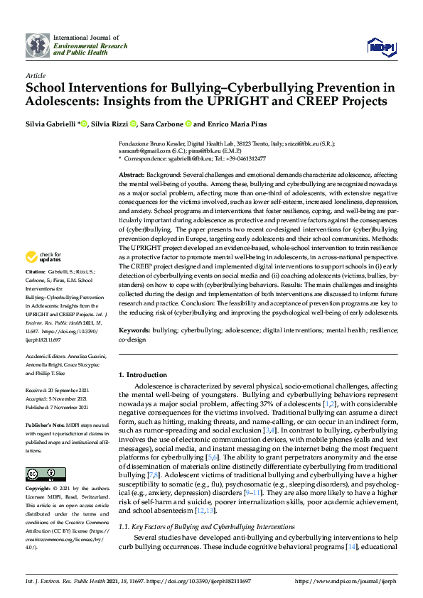 (PDF) School Interventions for Bullying–Cyberbullying Prevention in ...