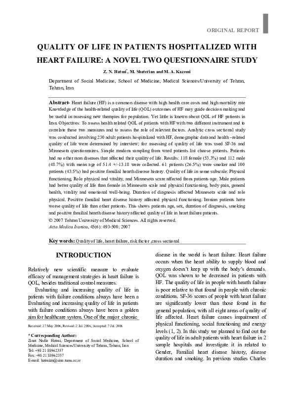 (PDF) Quality of Life in Patients Hospitalized with Heart Failure: A ...