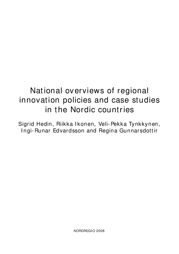 (PDF) National overviews of regional innovation policies and case studies in the Nordic ...