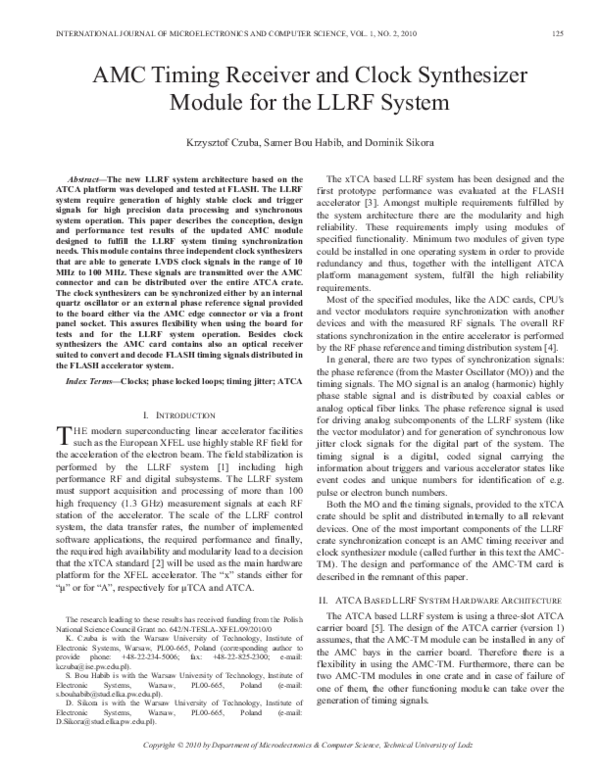 (PDF) AMC timing receiver and clock synthesizer module for the LLRF ...