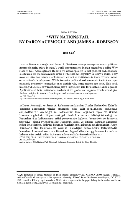 (PDF) Book Review - "Why Nations Fail" by Daron Acemoglu and James A ...