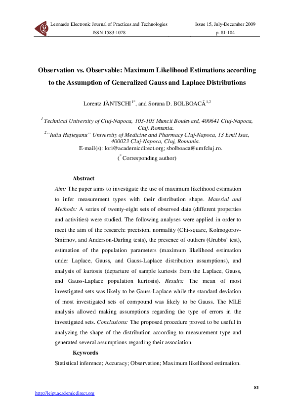 (PDF) Observation vs. Observable: Maximum Likelihood Estimations ...