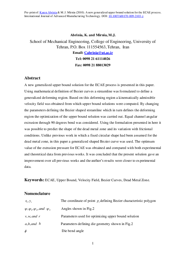 (PDF) A new generalized upper-bound solution for the ECAE process