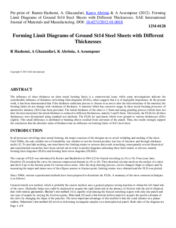 (PDF) Forming Limit Diagrams of Ground St14 Steel Sheets with Different ...