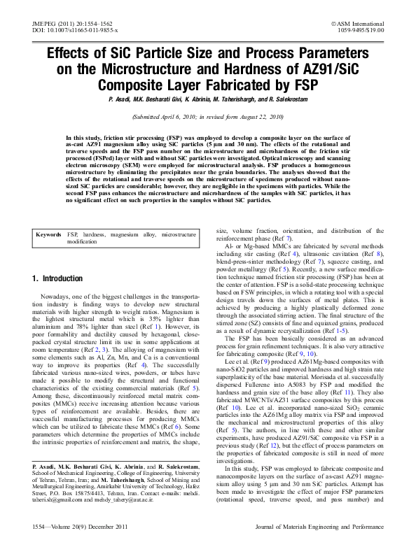Pdf Effects Of Sic Particle Size And Process Parameters On The Microstructure And Hardness Of