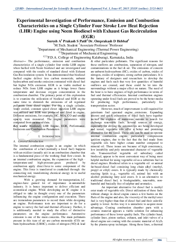 (PDF) Experimental Investigation of Performance , Emission and Combustion Characteristics on a ...