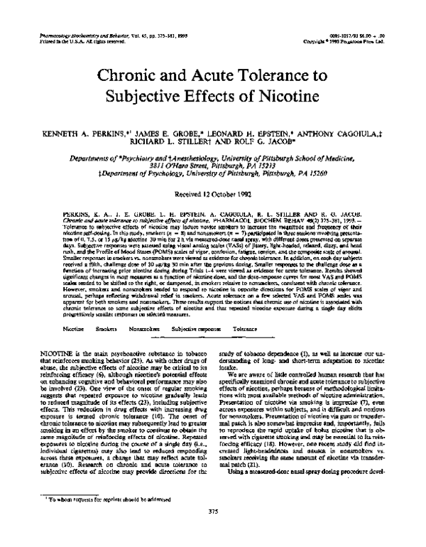 (PDF) Chronic and Acute Tolerance to Nicotine Effects in Smokers