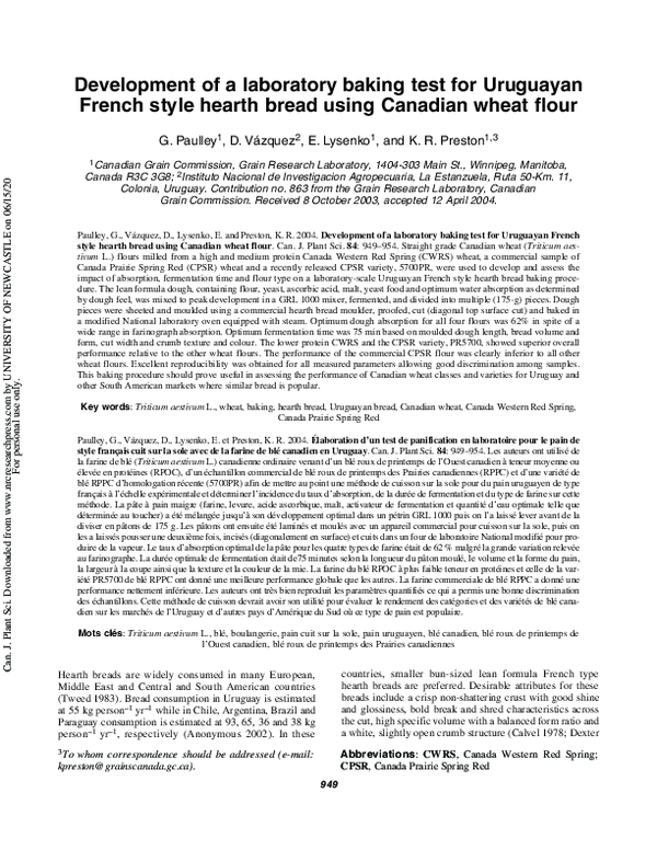 (PDF) Development of a laboratory baking test for Uruguayan French ...