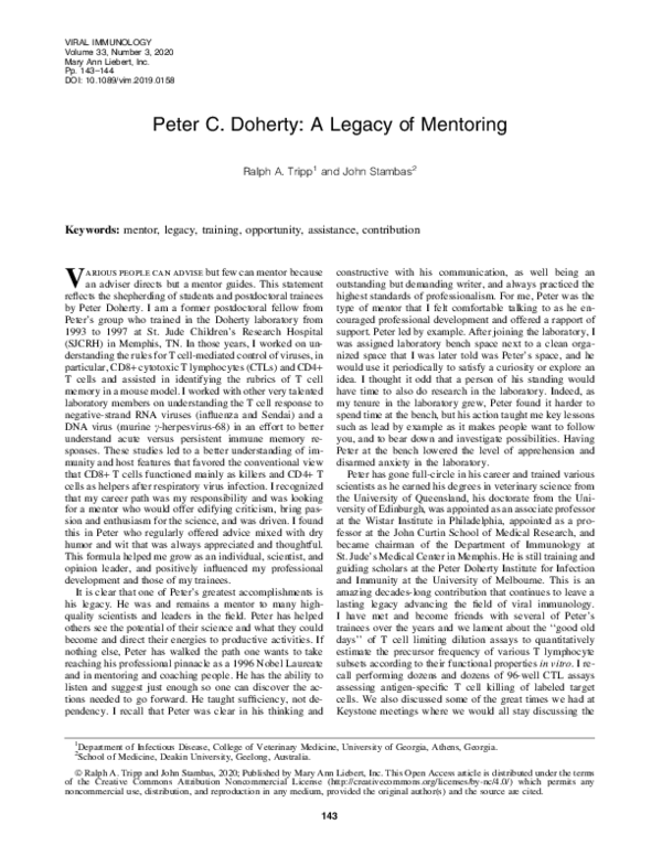 (PDF) Peter C. Doherty: A Legacy of Mentoring