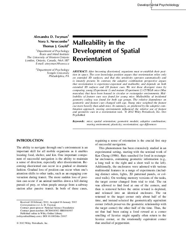 (PDF) Malleability in the development of spatial reorientation
