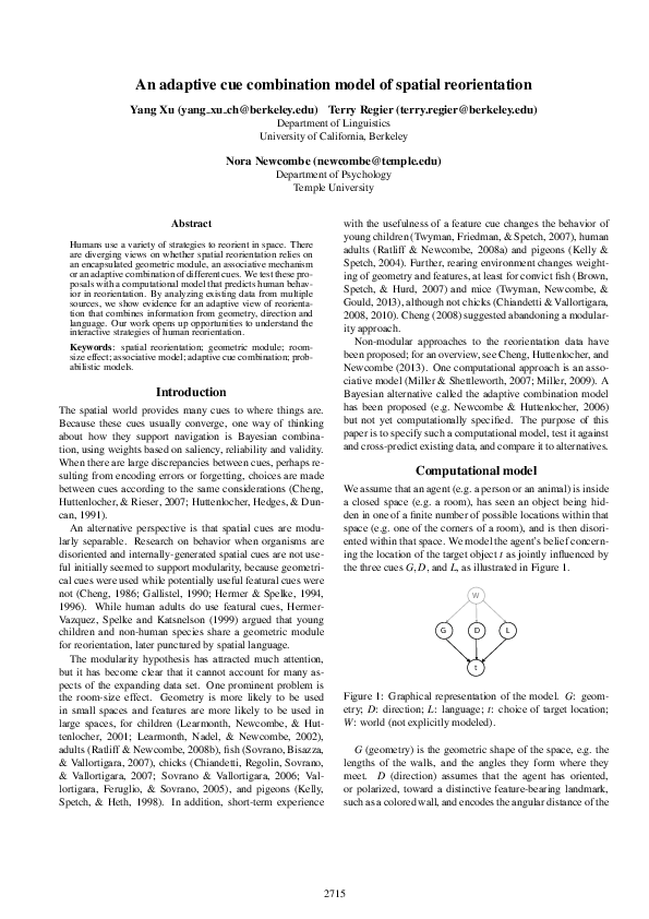 (PDF) An adaptive cue combination model of spatial reorientation