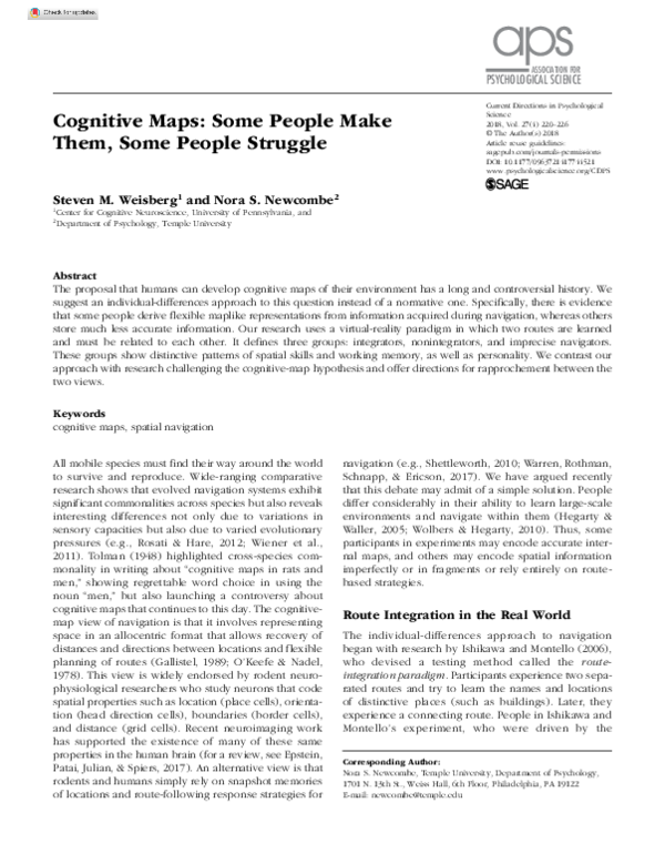 (PDF) Cognitive Maps: Some People Make Them, Some People Struggle