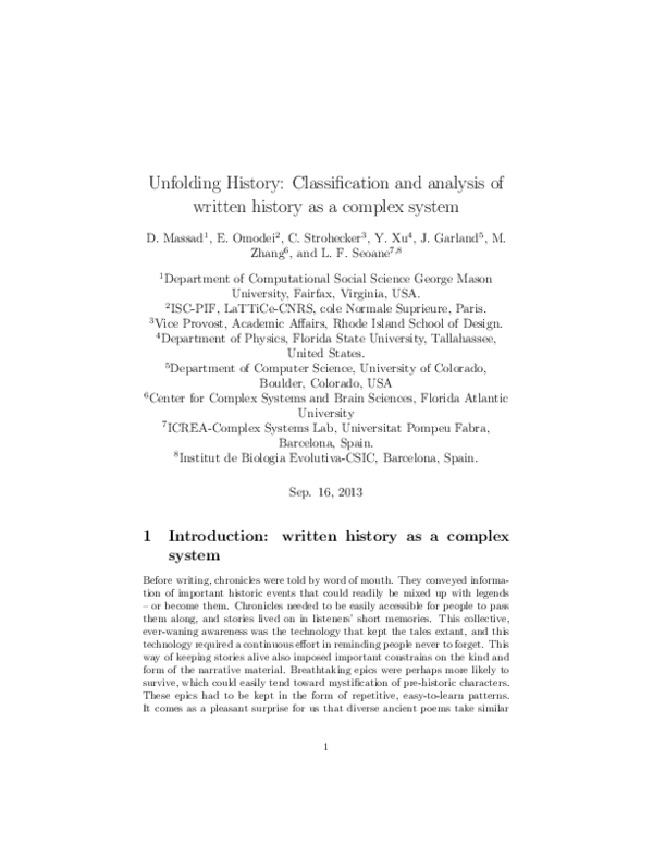 (PDF) Unfolding History : Classification and analysis of written ...