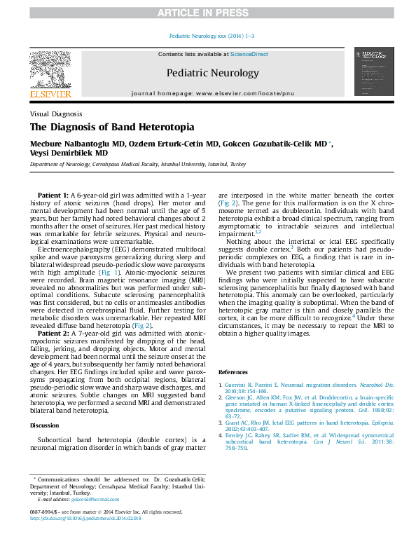 (PDF) The Diagnosis of Band Heterotopia