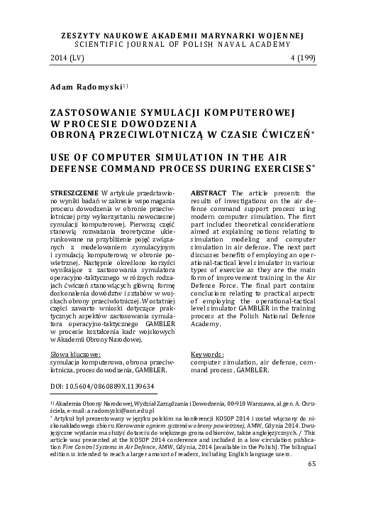 (PDF) Use of Computer Simu Lation in the Air Defense Command Process ...