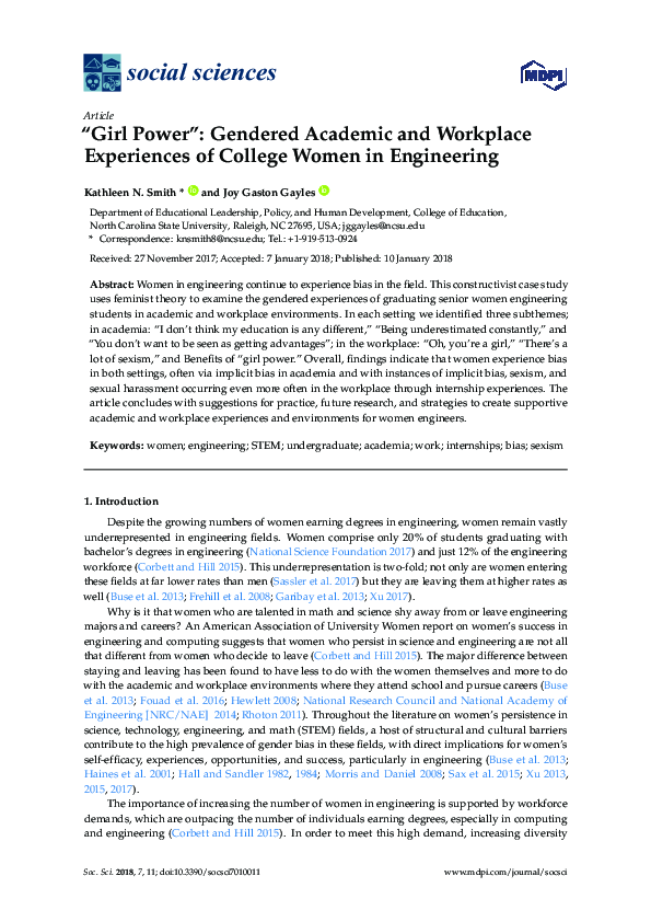 (PDF) “Girl Power”: Gendered Academic and Workplace Experiences of ...