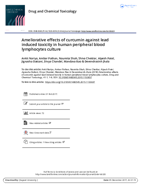 (PDF) Ameliorative effects of curcumin against lead induced toxicity in ...