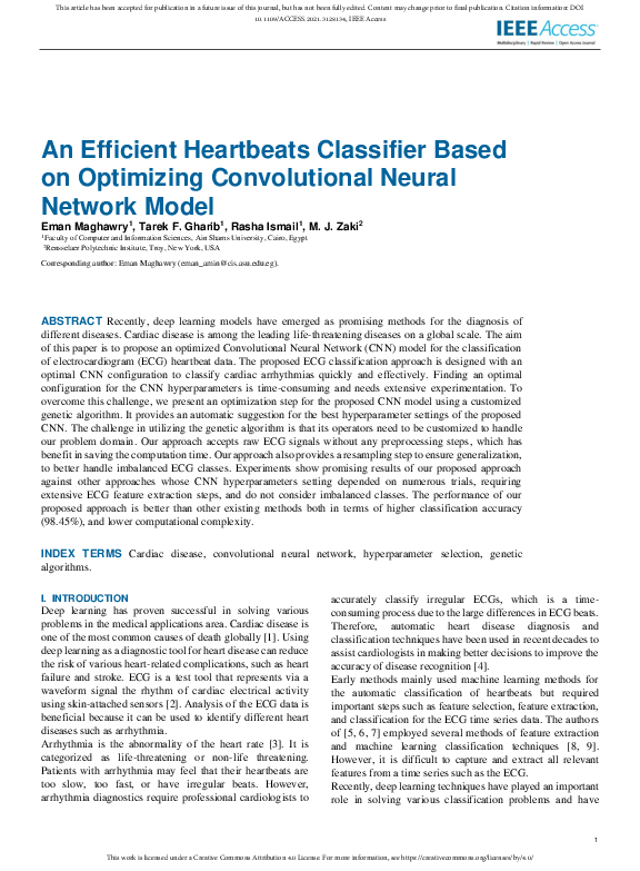 Pdf An Efficient Heartbeats Classifier Based On Optimizing Convolutional Neural Network Model