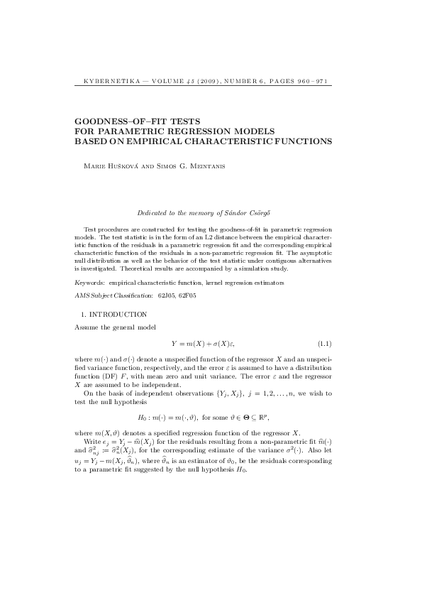 Pdf Goodness Of Fit Tests For Parametric Regression Models Based On