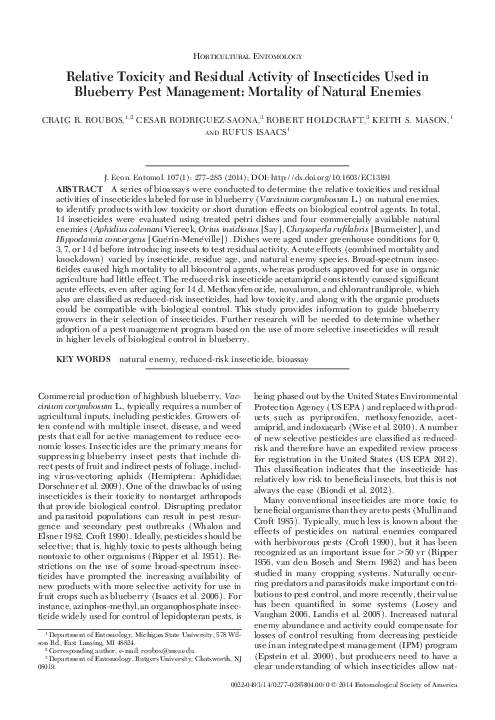 (PDF) Relative Toxicity and Residual Activity of Insecticides Used in Blueberry Pest Management ...
