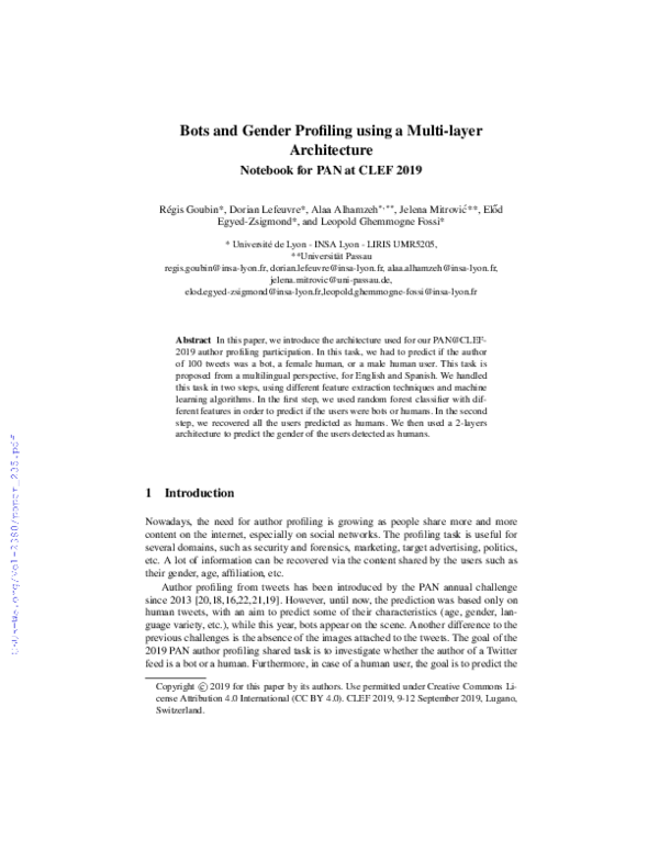 Pdf Bots And Gender Profiling Using A Multi Layer Architecture