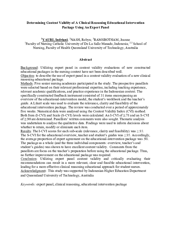 (PDF) Determining Content Validity of A Clinical Reasoning Educational ...