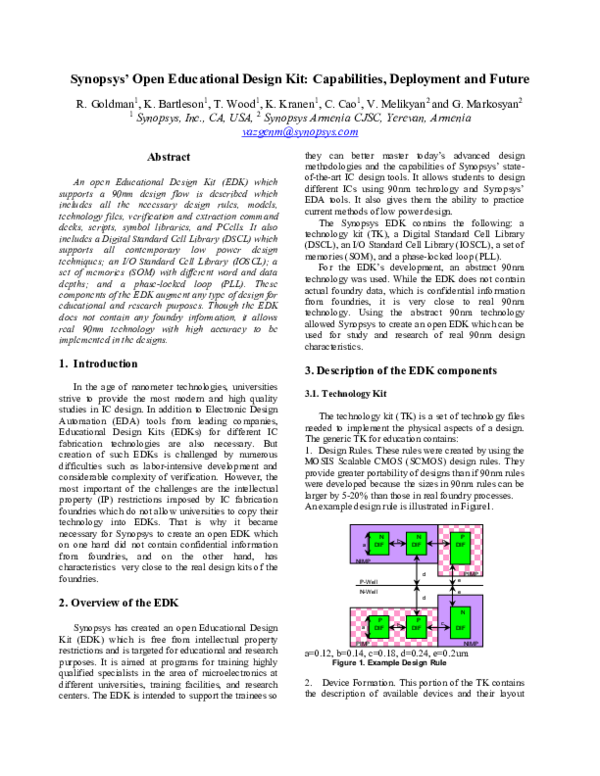 (PDF) Synopsys' open educational design kit: capabilities, deployment and future
