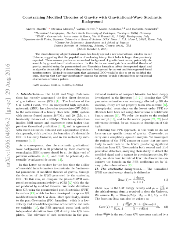 Pdf Constraining Modified Theories Of Gravity With Gravitational Wave