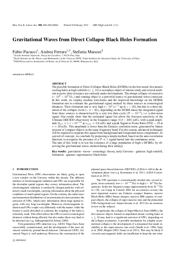 (PDF) Gravitational waves from direct collapse black holes formation