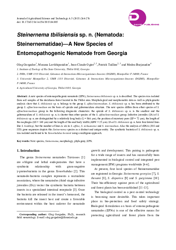 (PDF) Steinernema tbilisiensis sp. n. (Nematoda: Steinernematidae)—A New Species of ...