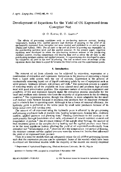 (PDF) Development of equations for the yield of oil expressed from ...