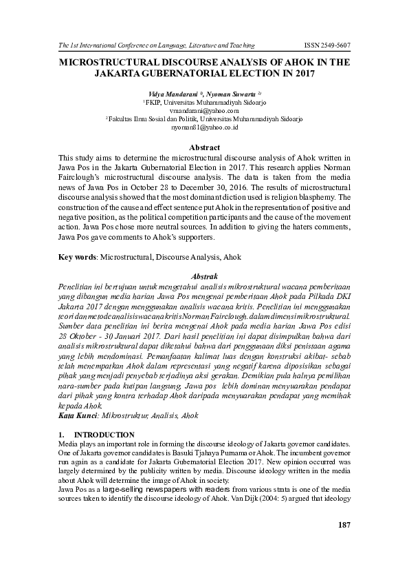 (PDF) Microstructural Discourse Analysis of Ahok In The Jakarta Gubernatorial Election In 2017