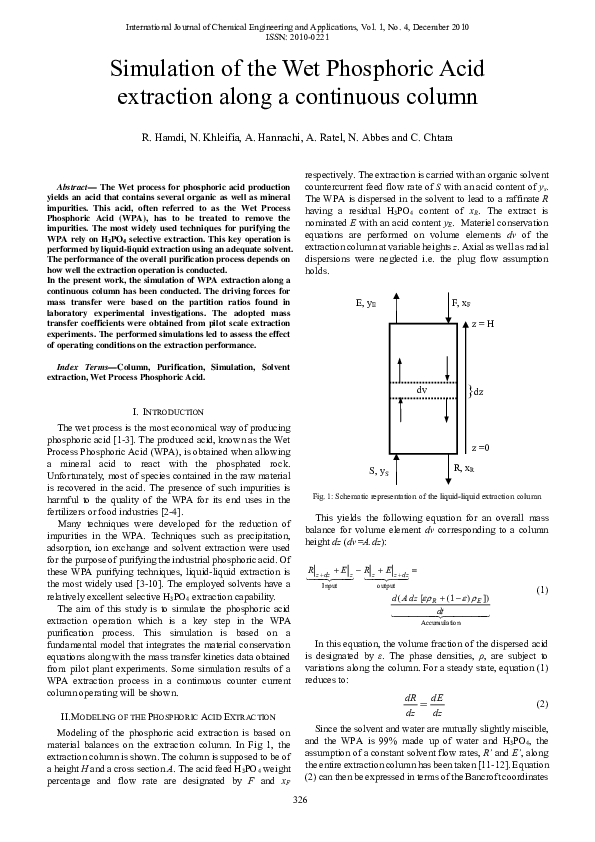 (PDF) Simulation of the Wet Phosphoric Acid Extraction along a ...
