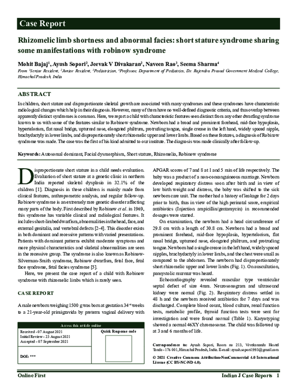 (PDF) Rhizomelic limb shortness and abnormal facies: short stature ...