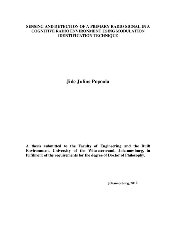 (PDF) Sensing and detection of a primary radio signal in a cognitive ...