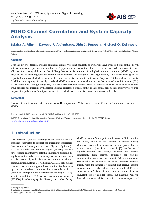 (PDF) MIMO Channel Correlation and System Capacity Analysis