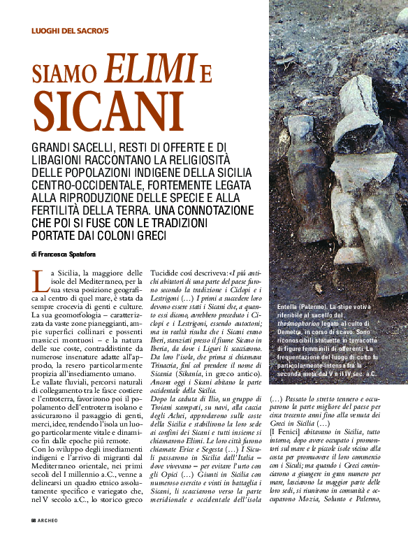 (PDF) F.Spatafora, I Luoghi del sacro: Elimi e Sicani, Archeo 435, 2021