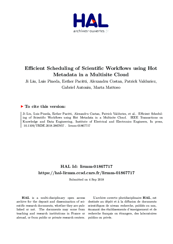 (PDF) Efficient scheduling of scientific workflows in a high performance computing cluster